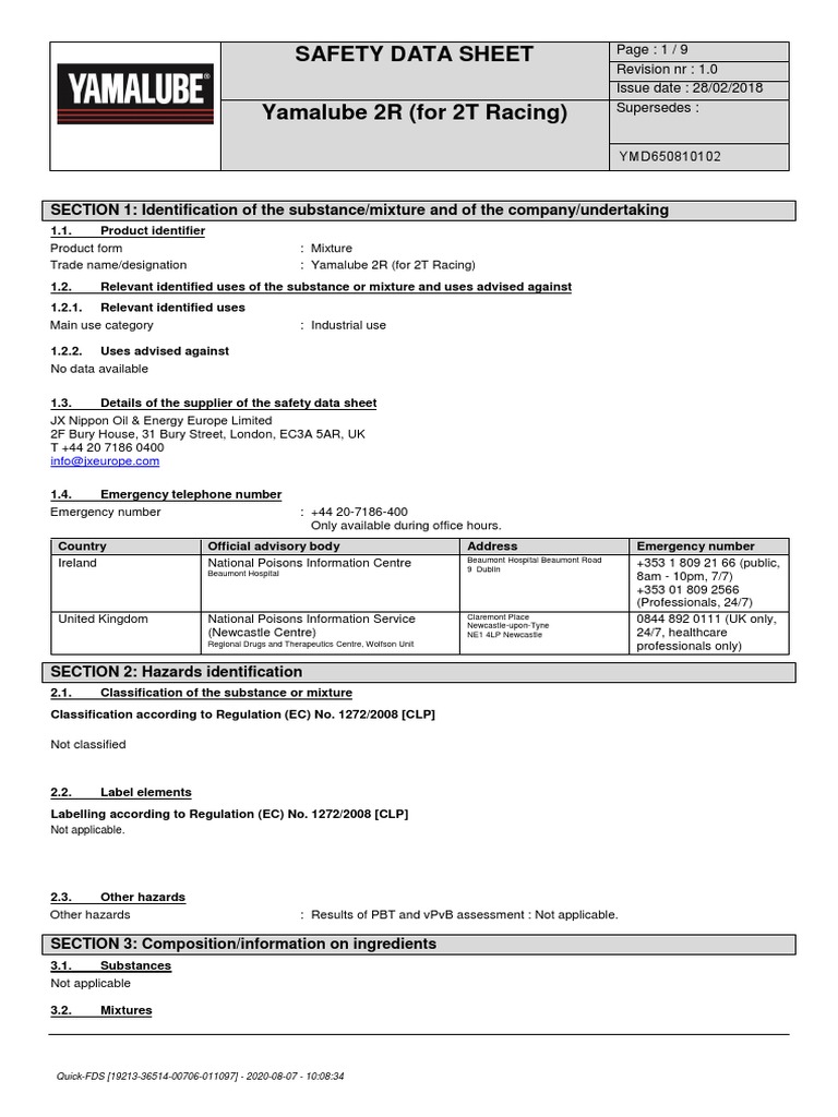 Safety Data Sheet: SECTION 1: Identification of The Substance/mixture ...