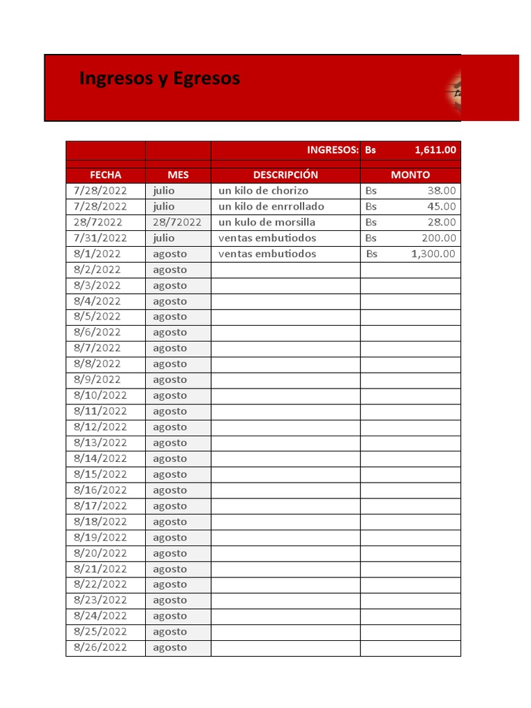 Planilla para Control de Ingresos y Egresos | PDF