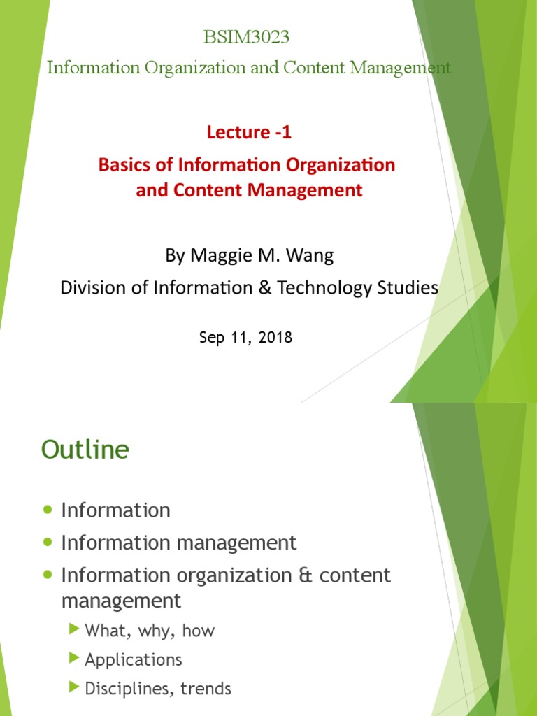 Lecture - 1 Basics of Information Organization and Content Management | PDF | Information ...