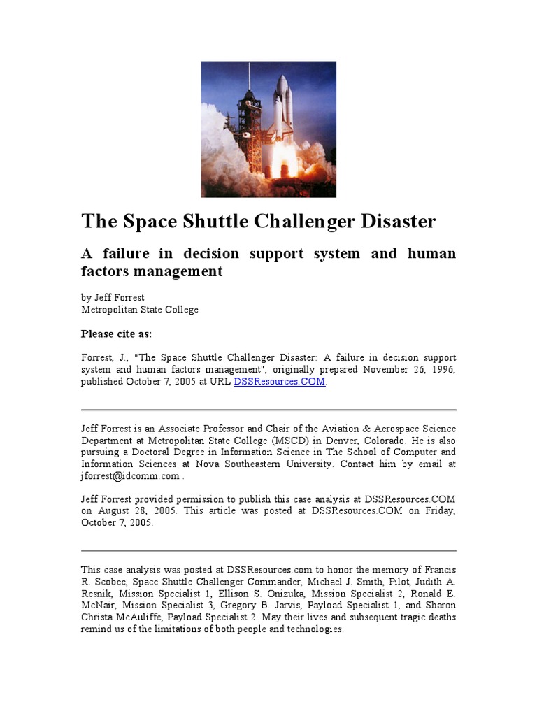 Class Discussion - NASA Challenger Disaster (II) | PDF | Space Shuttle ...