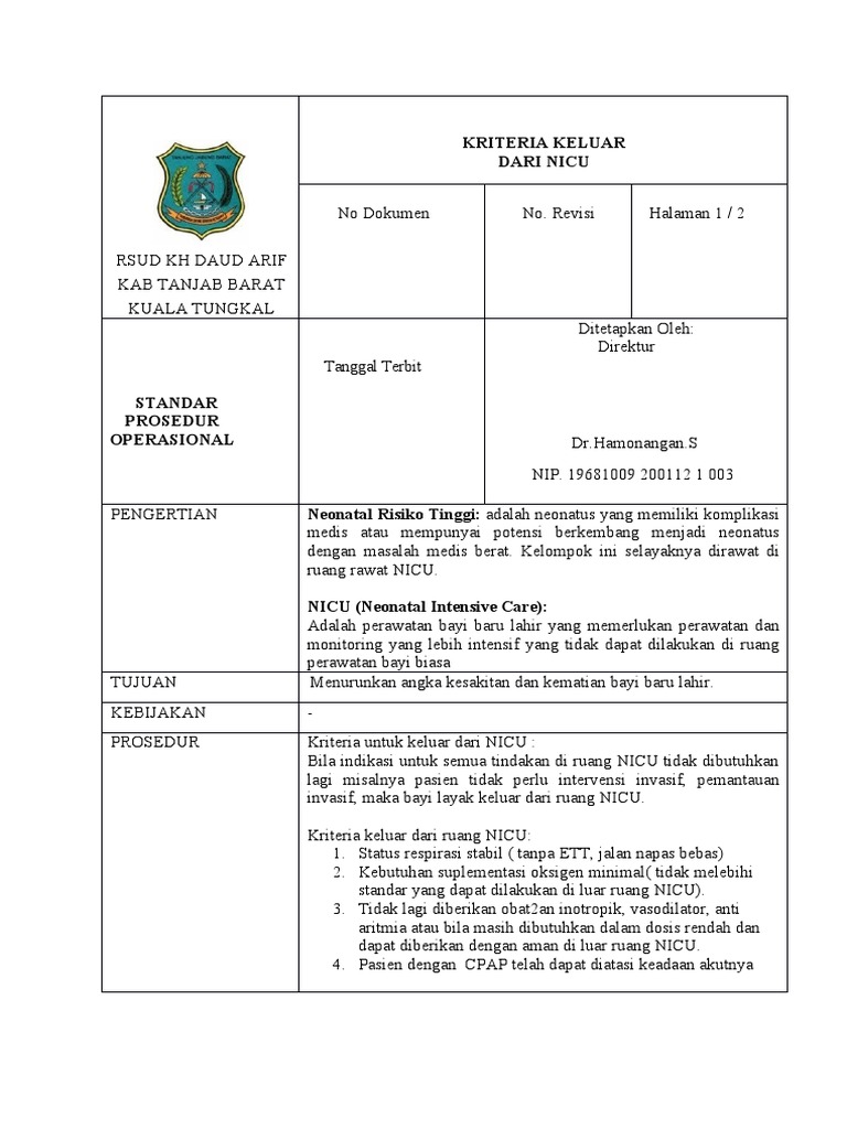 SPO Kriteria Keluar NICU | PDF