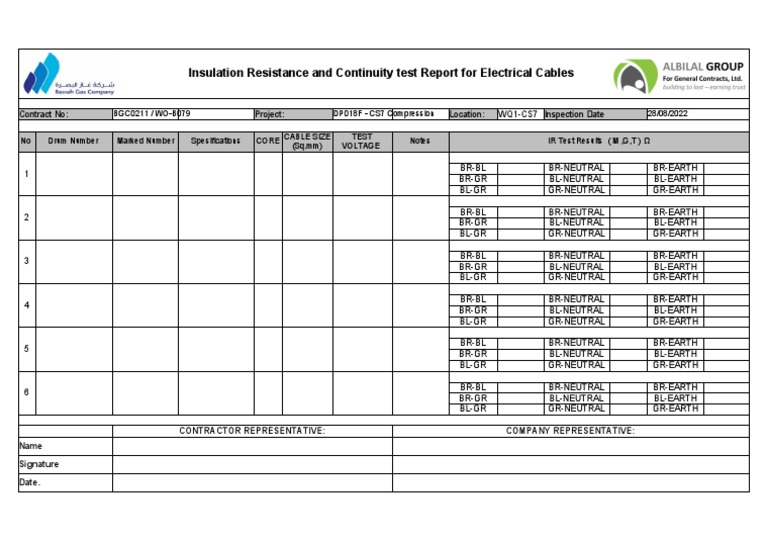 Cable Insulation Resistance Report | PDF | Electrical Resistance And ...