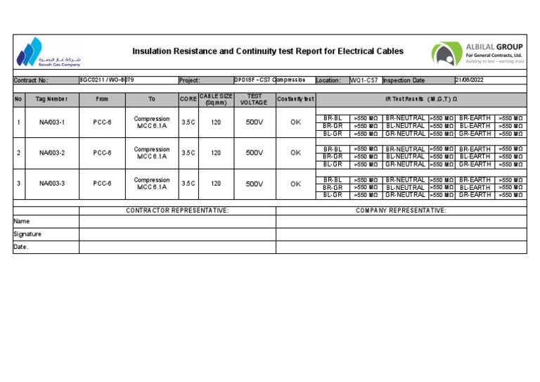 CS7-IR and Continuity Test Report For Electrical Cables 2022-08-21 ...