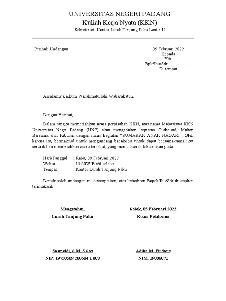 Surat Undangan Ssemarak Anak Nagari | PDF