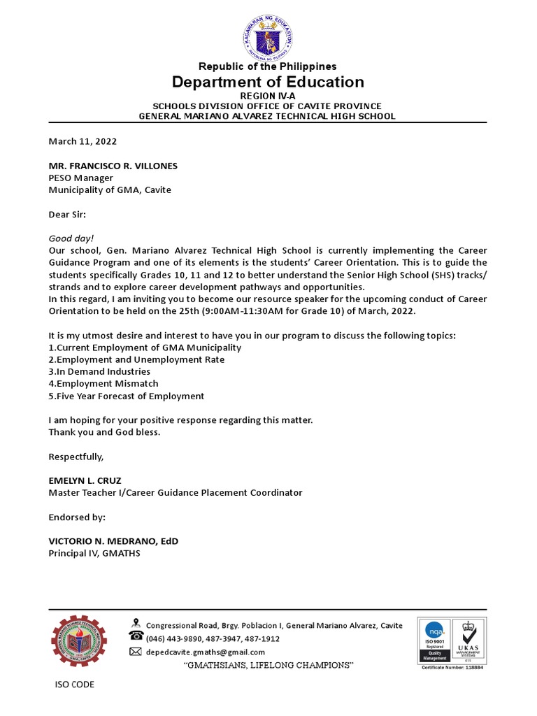 Career Guidance Letter Peso | PDF