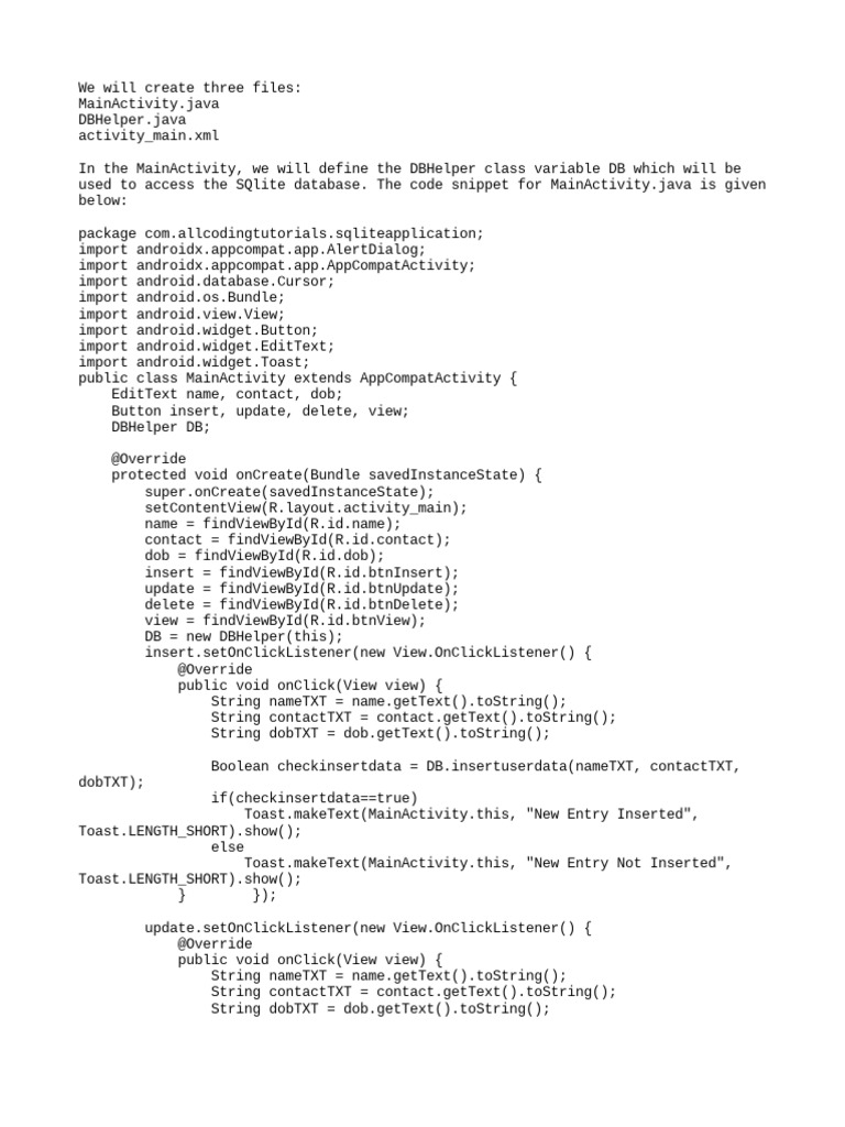 Sqlite Crud And Pdf Android Operating System Databases