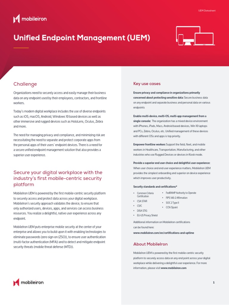 MobileIron UEM Datasheet | PDF | Mobile App | Computer Architecture