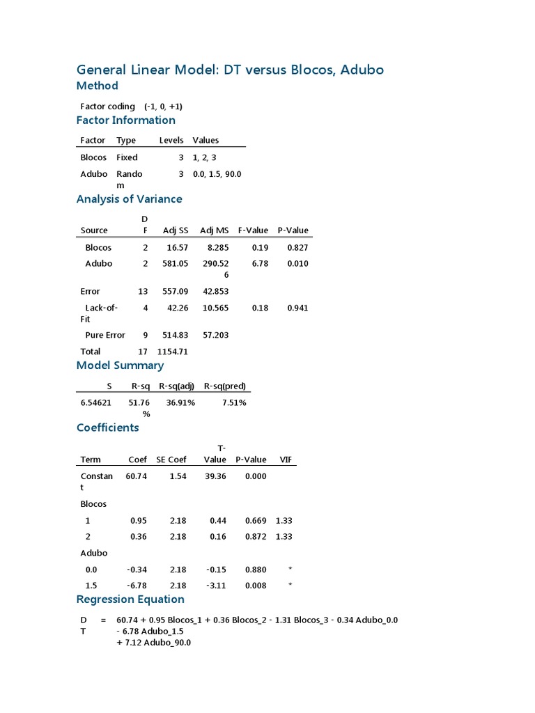 General Linear Model Do Minitab | PDF | Errors And Residuals | Analysis ...