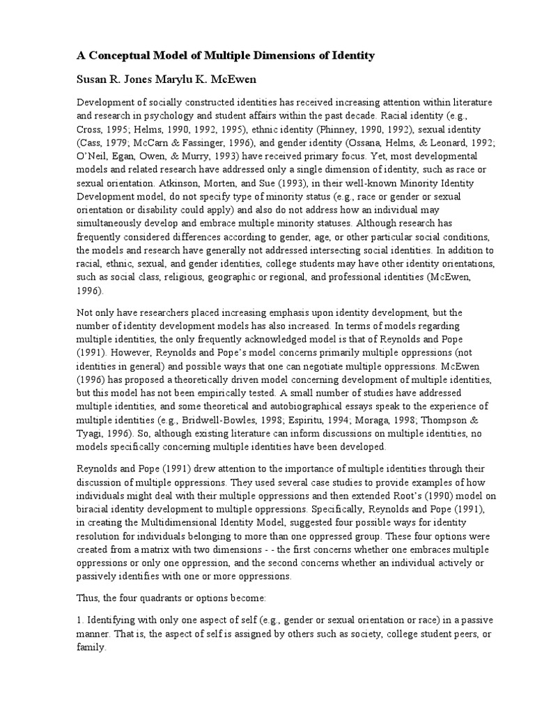 A Conceptual Model of Multiple Dimensions of Identity | PDF | Identity ...