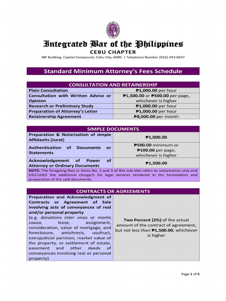 IBP Cebu - Standard Fees - 01 (2020) | PDF