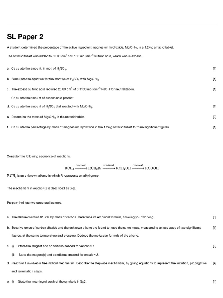 SL Paper2 | PDF | Chemical Reactions | Acid
