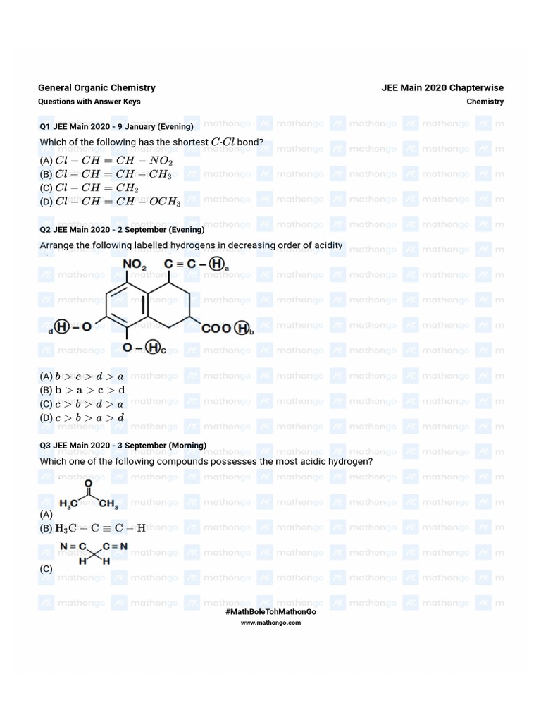 General Organic Chemistry Questions Jee Main 2020 Chapterwise Question ...