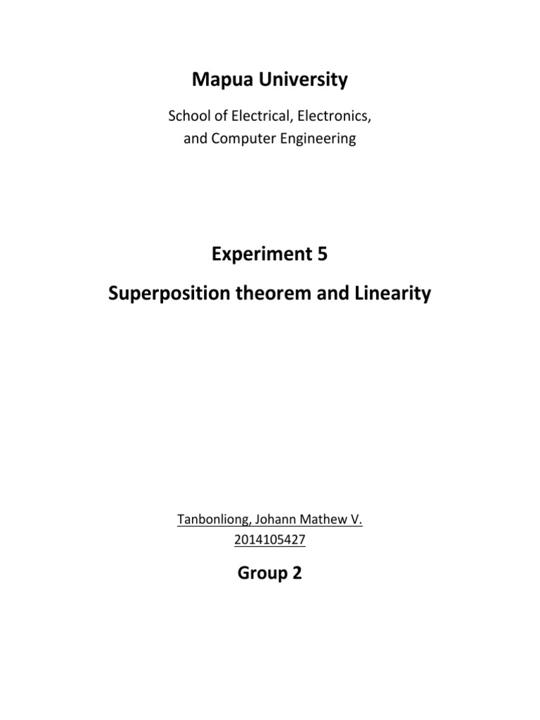 Mapua University Experiment 5: Superposition Theorem and Linearity | PDF