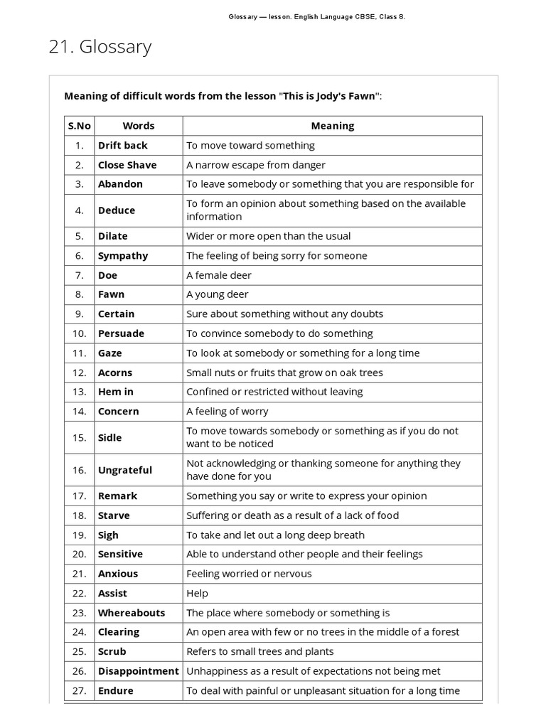 Glossary - Lesson. English Language CBSE, Class 8 | PDF | Organisms
