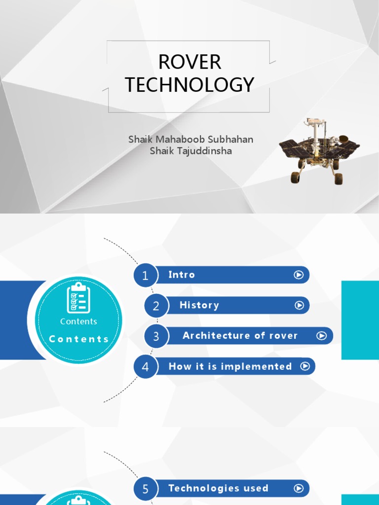 Rover Technology: Shaik Mahaboob Subhahan Shaik Tajuddinsha | PDF | Rover (Space Exploration ...