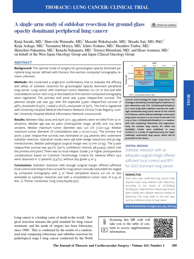 A Single-Arm Study of Sublobar Resection For Ground-Glass Opacity ...