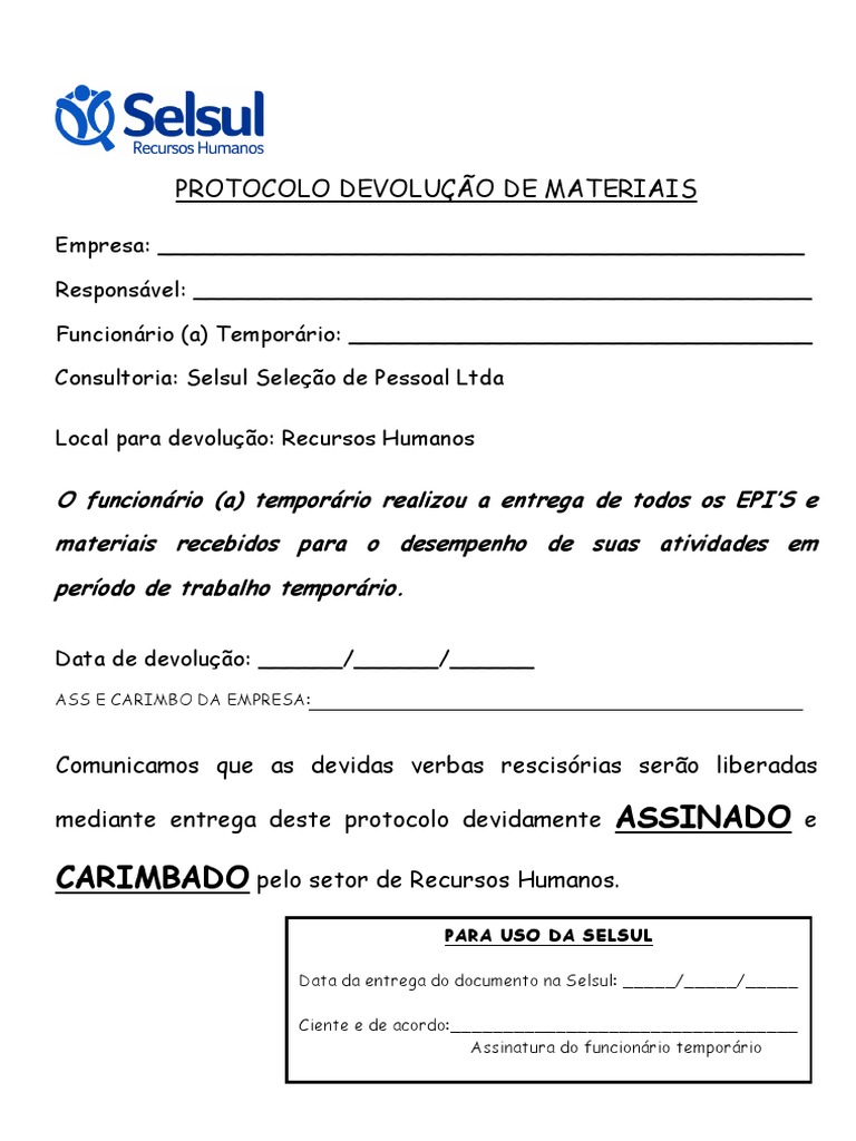 9-Protocolo Entrega de Materiais Padrão | PDF