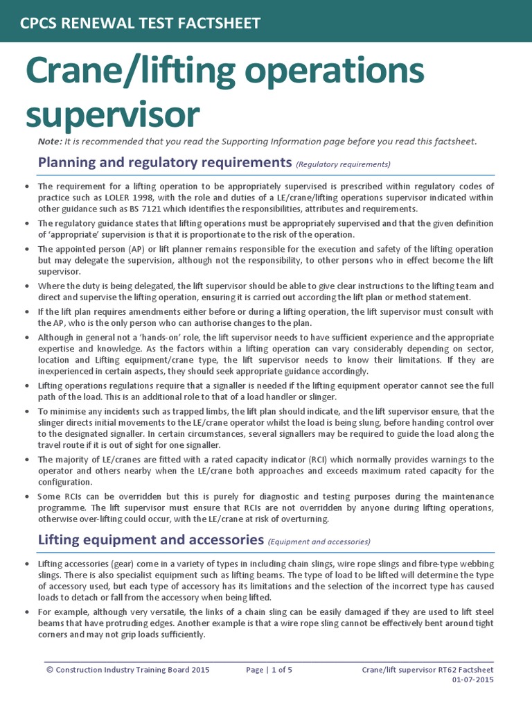 Crane/lifting Operations Supervisor: Planning and Regulatory ...