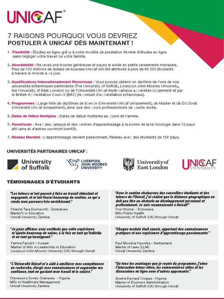 7 Raisons de Choisir Unicaf Maintenant | PDF | Master (diplôme ou grade ...