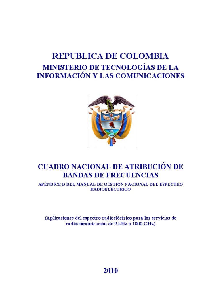 Cuadro Nacional de Atribución de Bandas de Frecuencias 2010 | Descargar gratis PDF ...