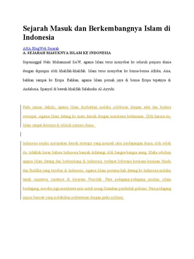 Sejarah Masuk Dan Berkembangnya Islam Di Indonesia | PDF Sejarah Masuk Dan Berkembangnya Islam Di Indonesia | PDF