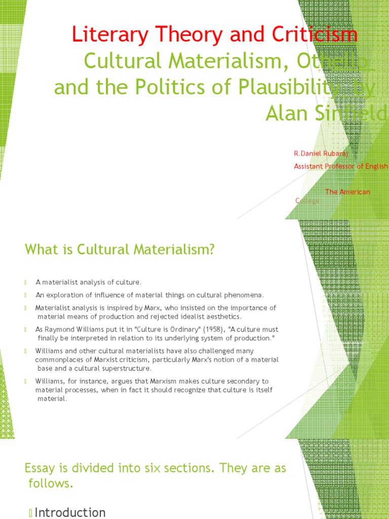 Literary Theory and Criticism: Cultural Materialism, Othello and The ...