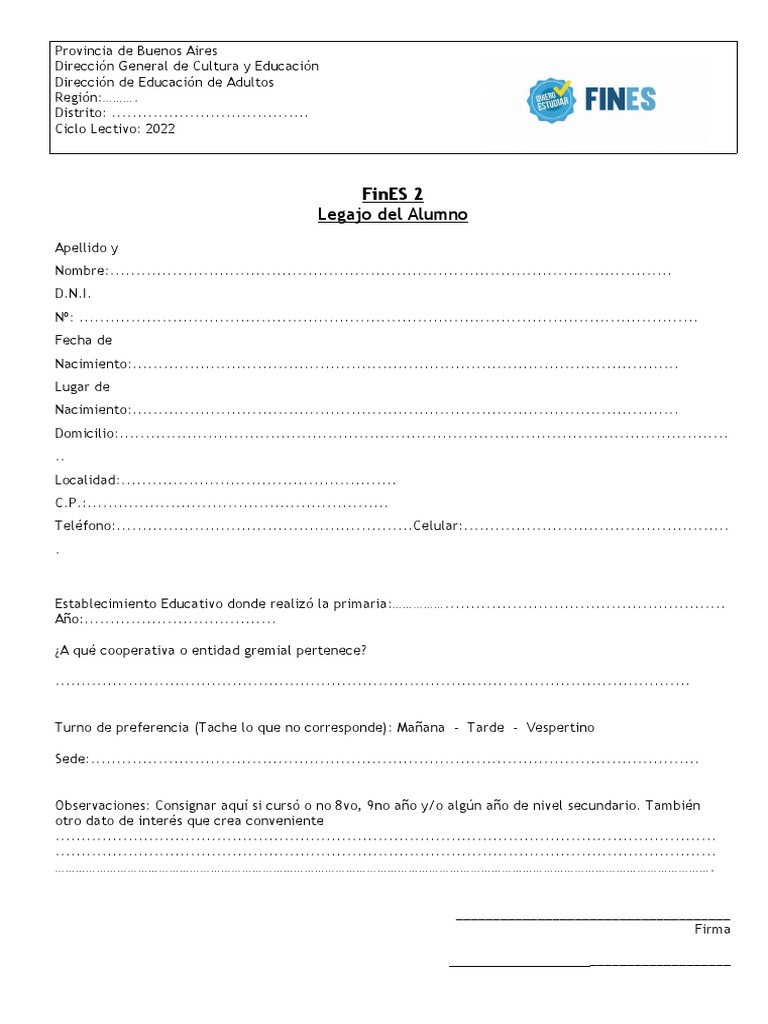 Fines 2 - Ficha Legajo Alumnos | PDF | Argentina