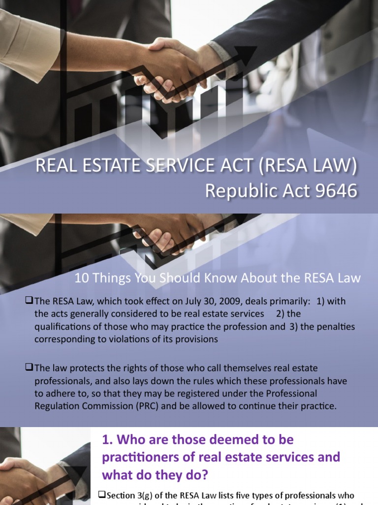Real Estate Service Act (Resa Law) Republic Act 9646 | PDF | Licensure ...