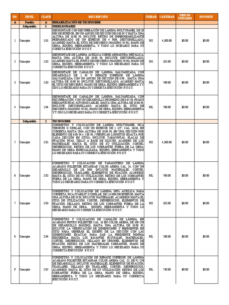 CATALOGO DE CONCEPTOS Cotizacion | PDF | Materiales de construcción | Ingeniería de Edificación
