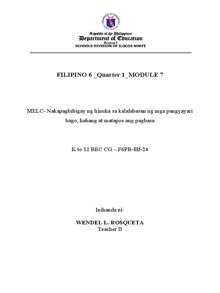 #7 Fil6-Q1-Week7-MELC07-MOD-Rosqueta, Wendel - Wendel Rosqueta | PDF