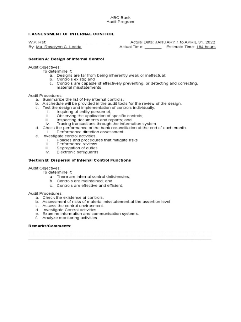 Audit Program - Group 5 | PDF | Audit | Internal Control