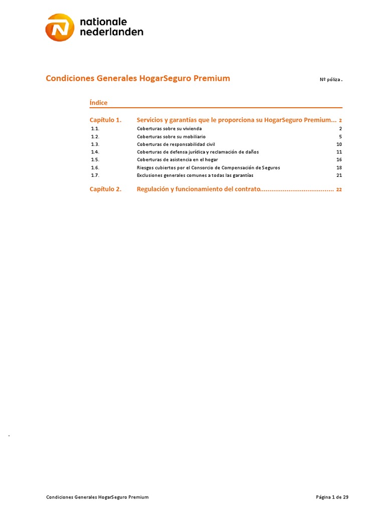 Condiciones Generales HogarSeguro Premium ING | PDF | Póliza de seguros ...