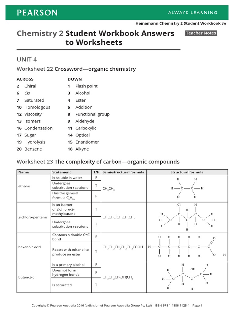 Chemistry Heinemann U4 Workbook Solutions, 2 (3rd Edition) | PDF | Fatty Acid | Isomer