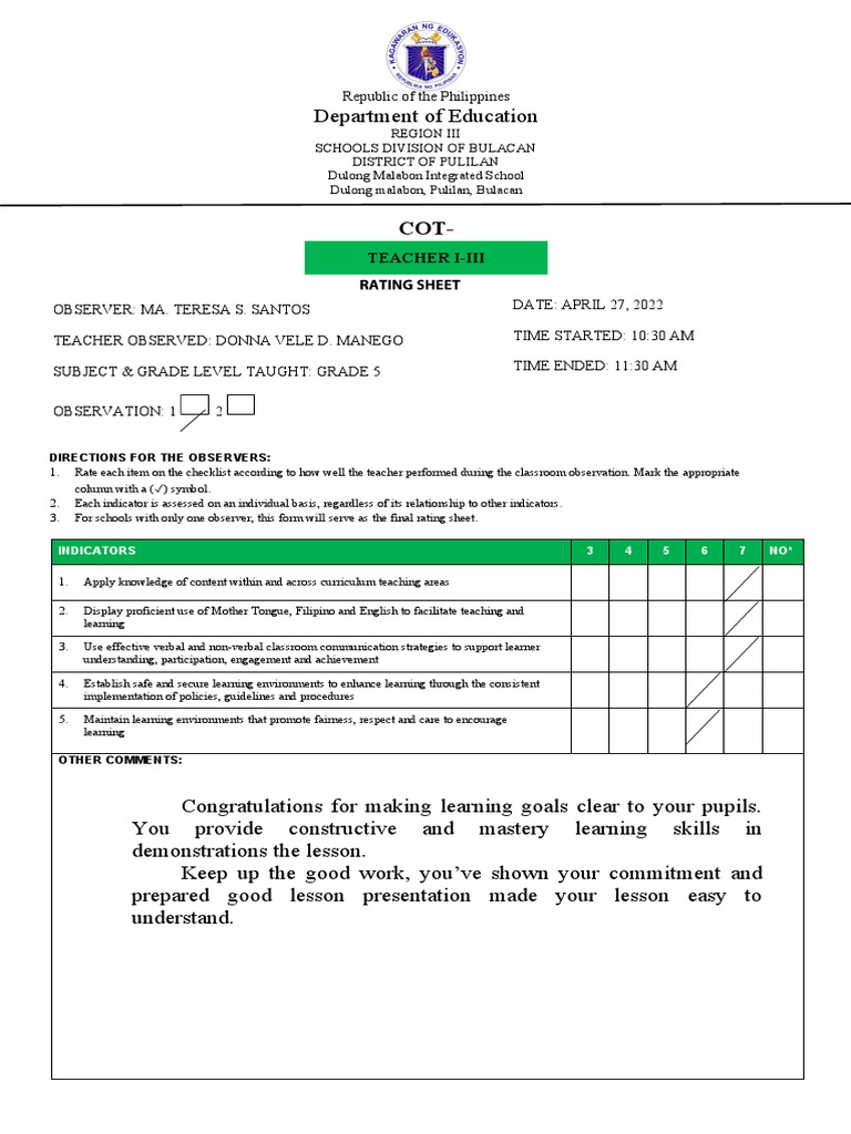 COT - Lesson Plan Sample | PDF | Learning | Teaching Method