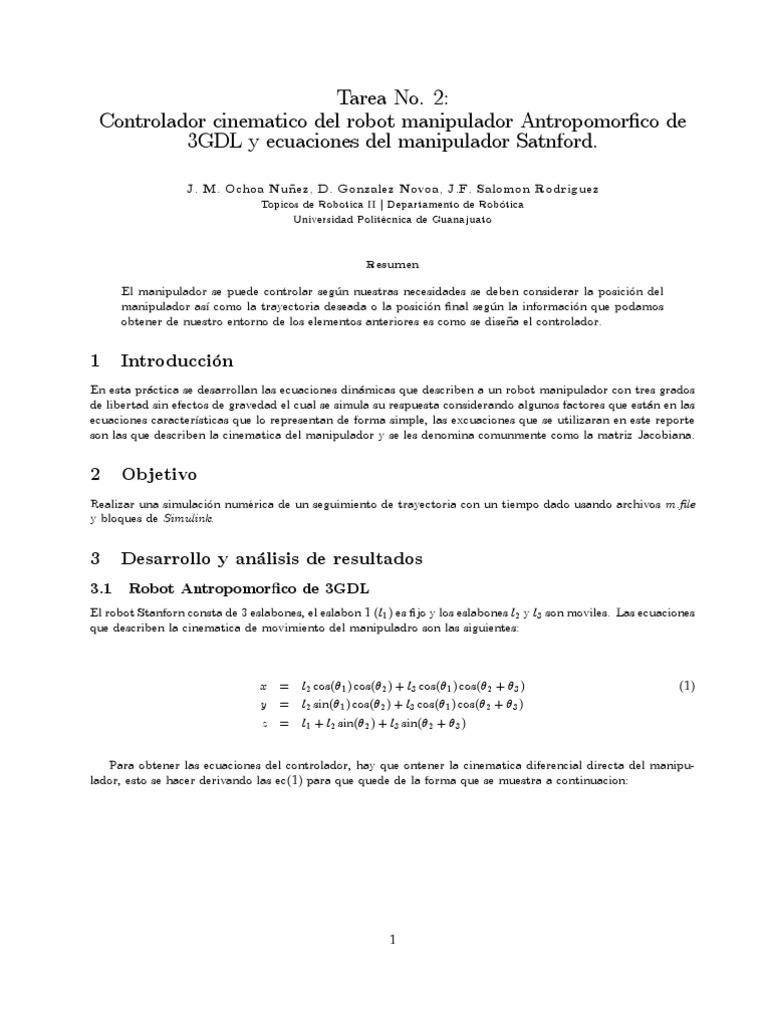 Controlador Cinematico Del Robot Manipulador Antropomorfico de 3gdl ...