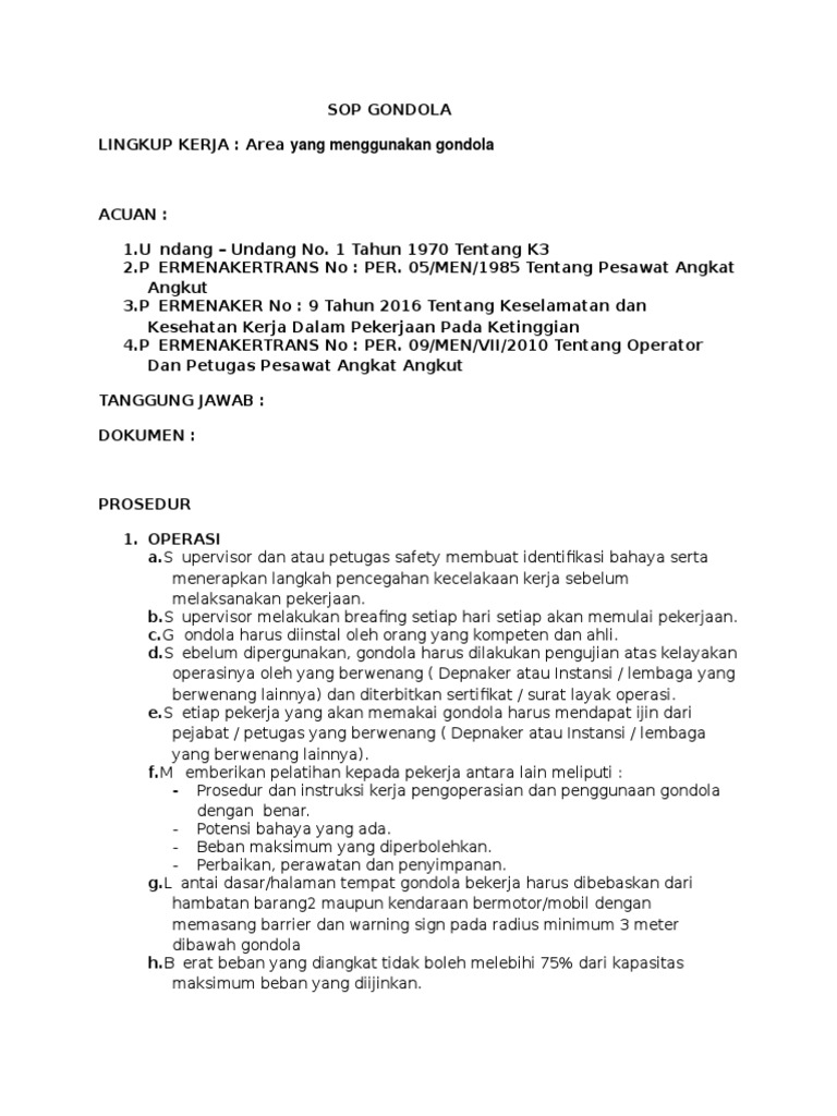 SOP Gondola 2 | PDF