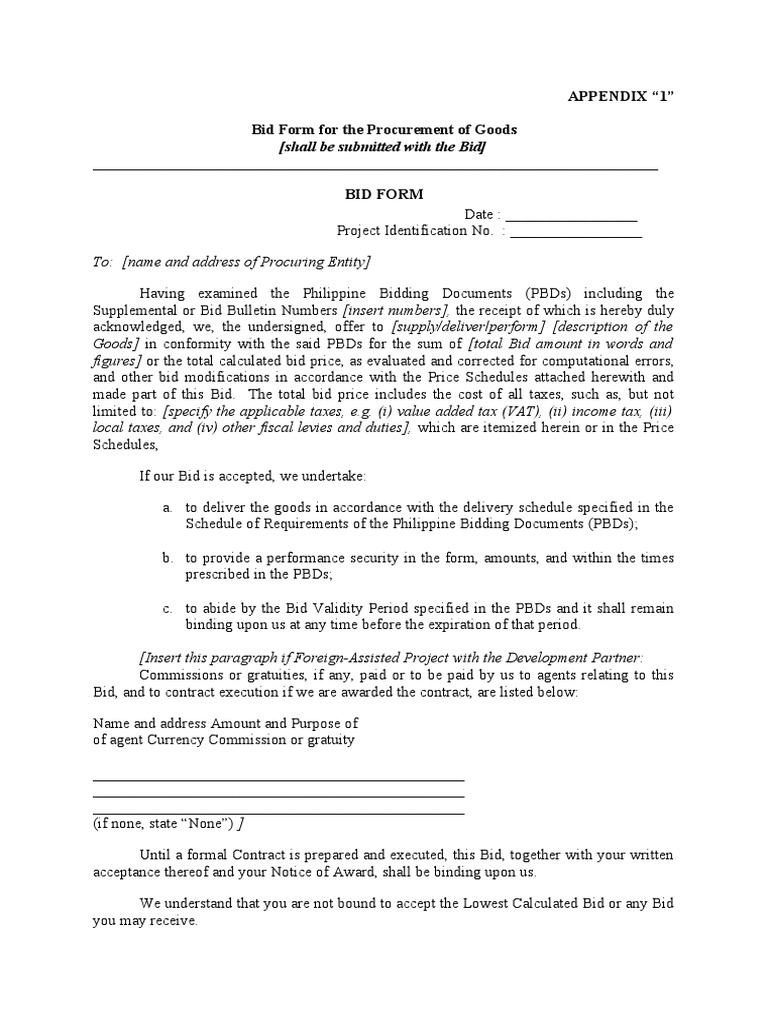 (GPPB) Bid Form For The Procurement of Goods | PDF | Taxes | Value ...