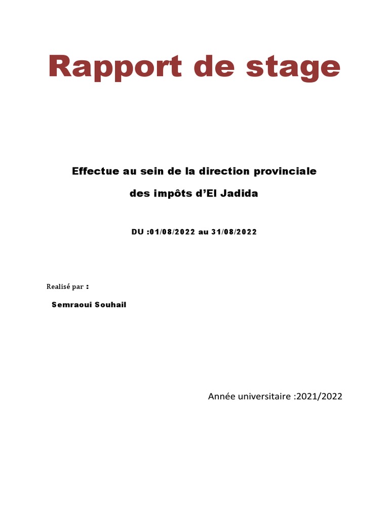 Rapport de Stage | PDF | Impôts | Économie