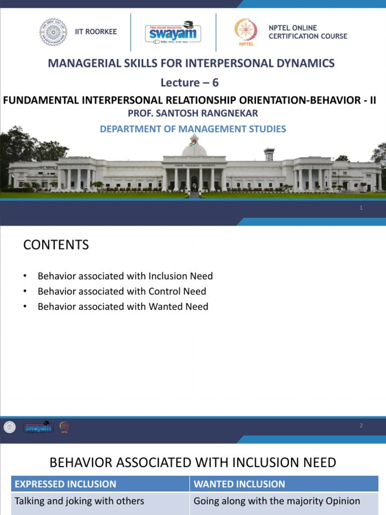 Managerial Skills For Interpersonal Dynamics Lecture - 6 | PDF ...