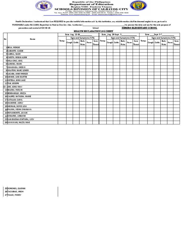 Health Declaration Form | PDF | Symptoms And Signs | Respiratory Diseases