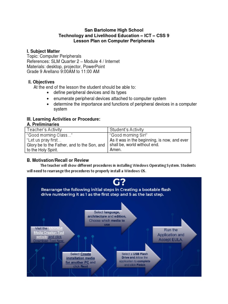 Computer Peripherals Lesson Plan | PDF