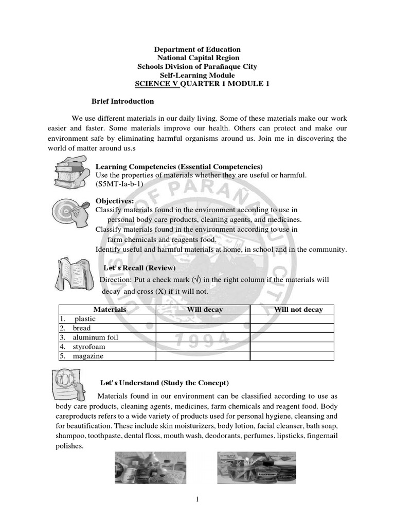 Science 5 Quarter 1 Module 1 Week 1 | PDF | Foods | Soil