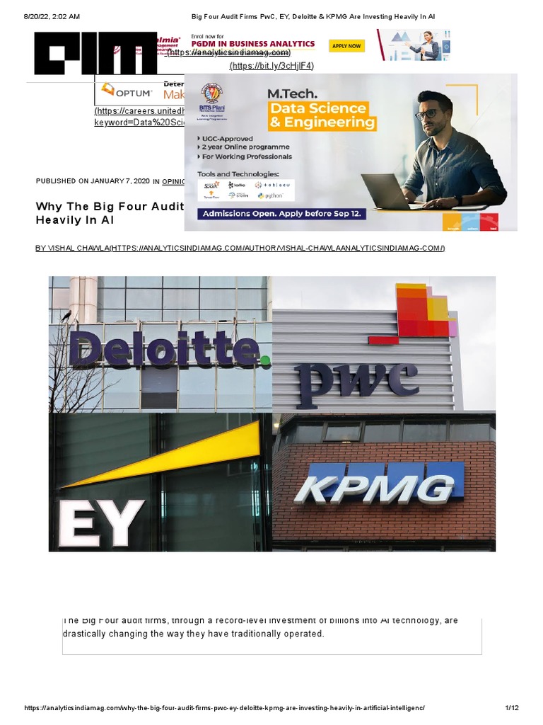 Big Four Audit Firms Pwc Ey Deloitte And Kpmg Are Investing Heavily In