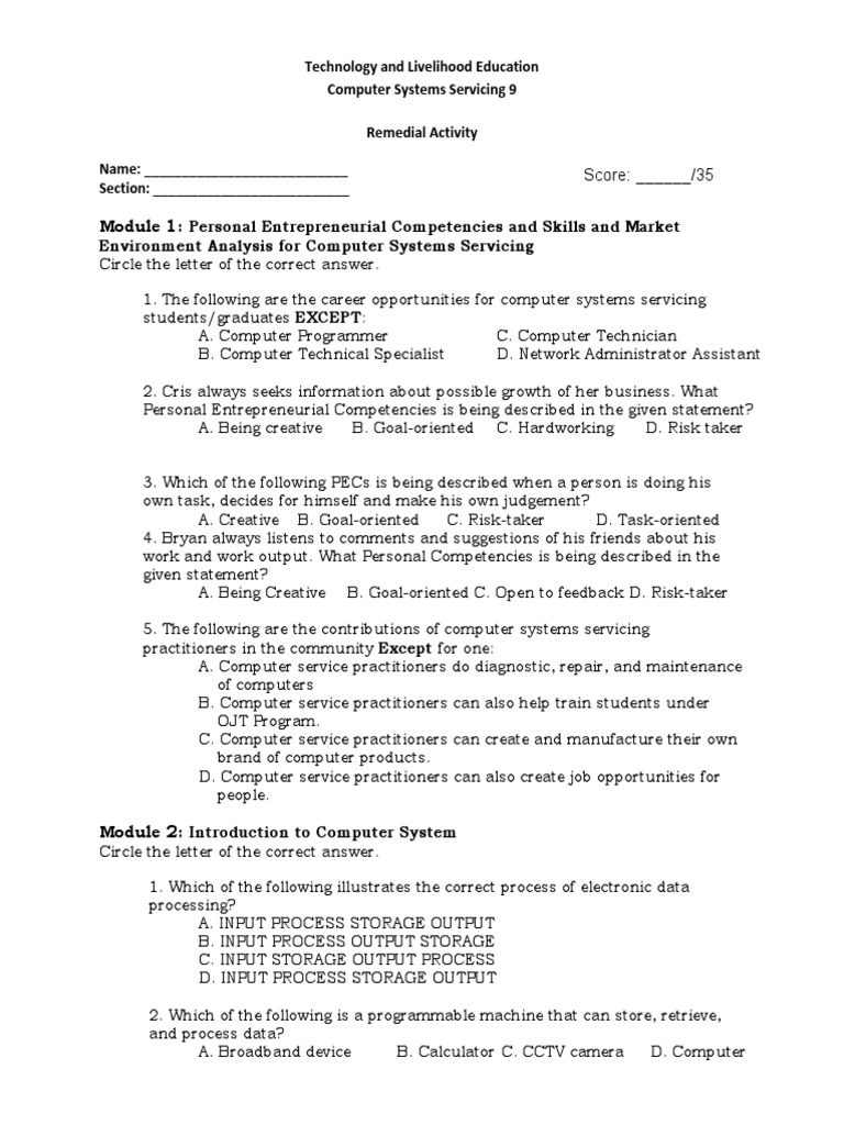 1st Quarter Remedial Test - TLE ICT Grade 9 | PDF | Personal Computers ...