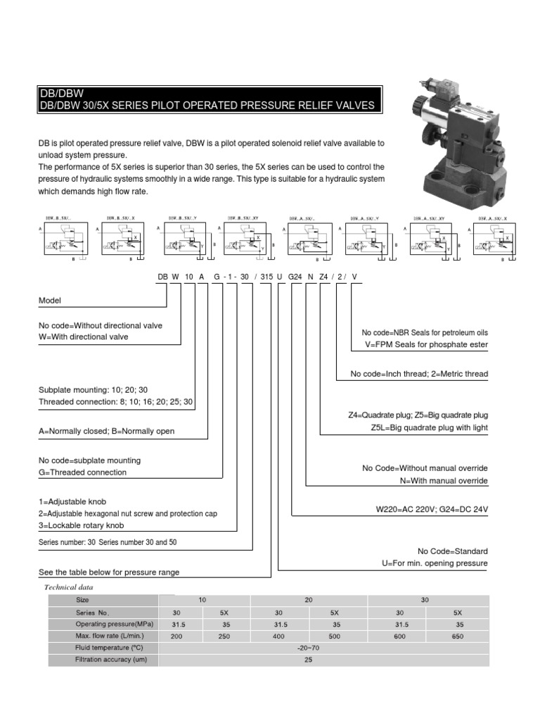 DB/DBW: DB/DBW 30/5X Series Pilot Operated Pressure Relief Valves | PDF ...