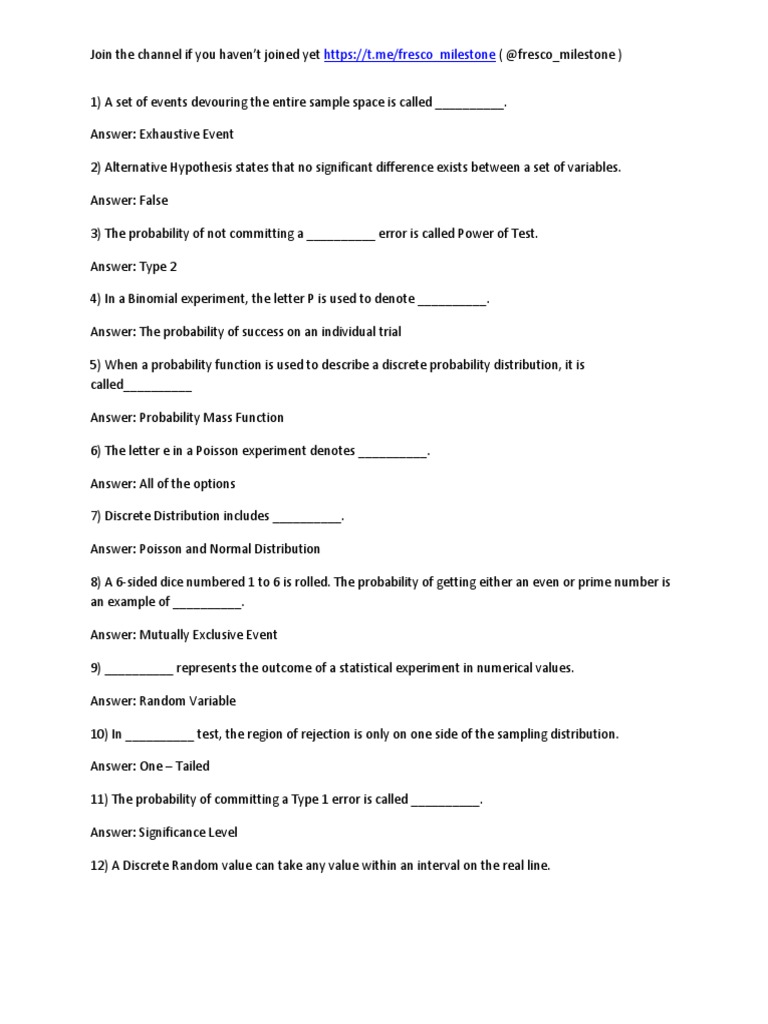 Basics of Statistics and Probability MCQs | PDF | Statistics ... Basics of Statistics and Probability MCQs | PDF | Statistics ...