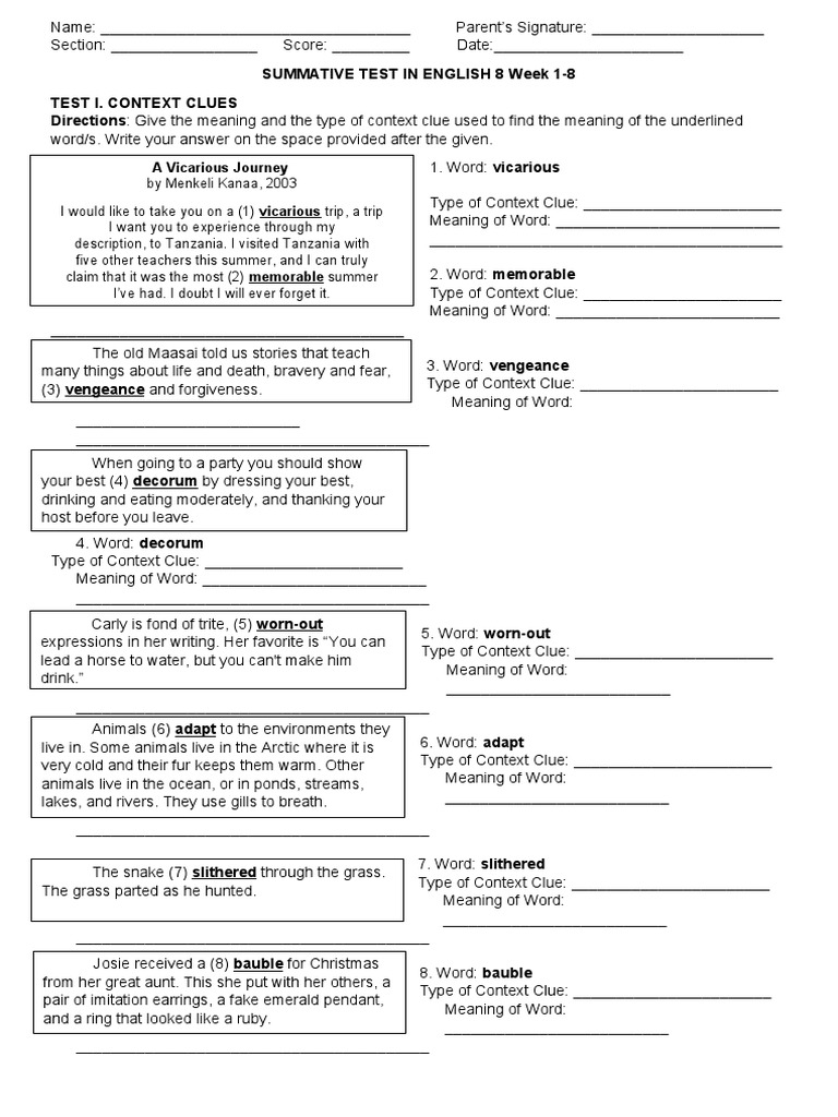 Summative Grade 8 | PDF | Linguistics | Grammar