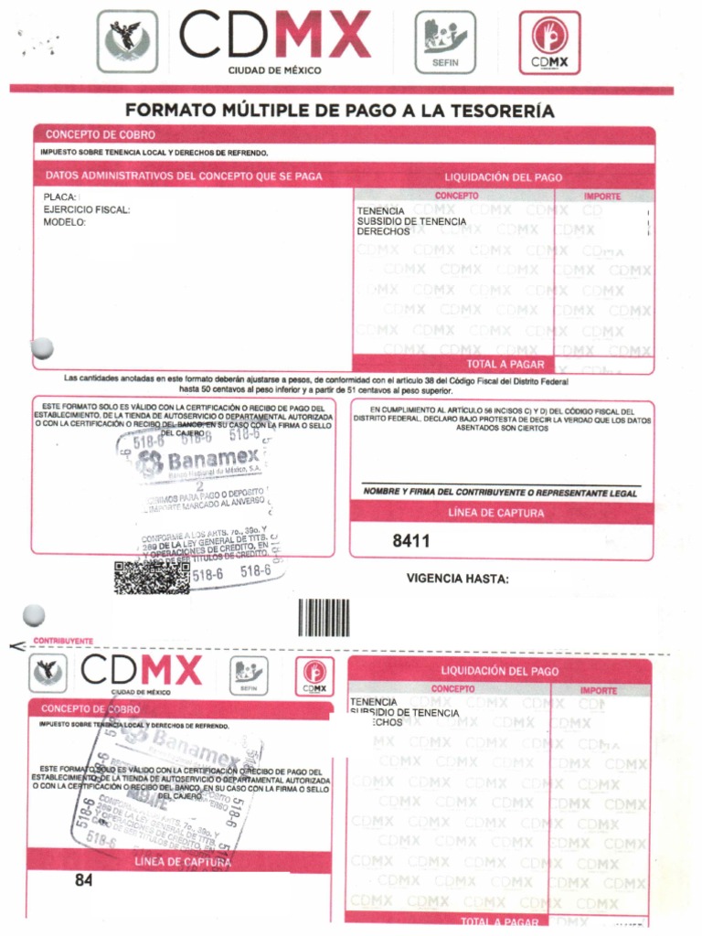Formato de Pago de Tenencia CDMX | PDF