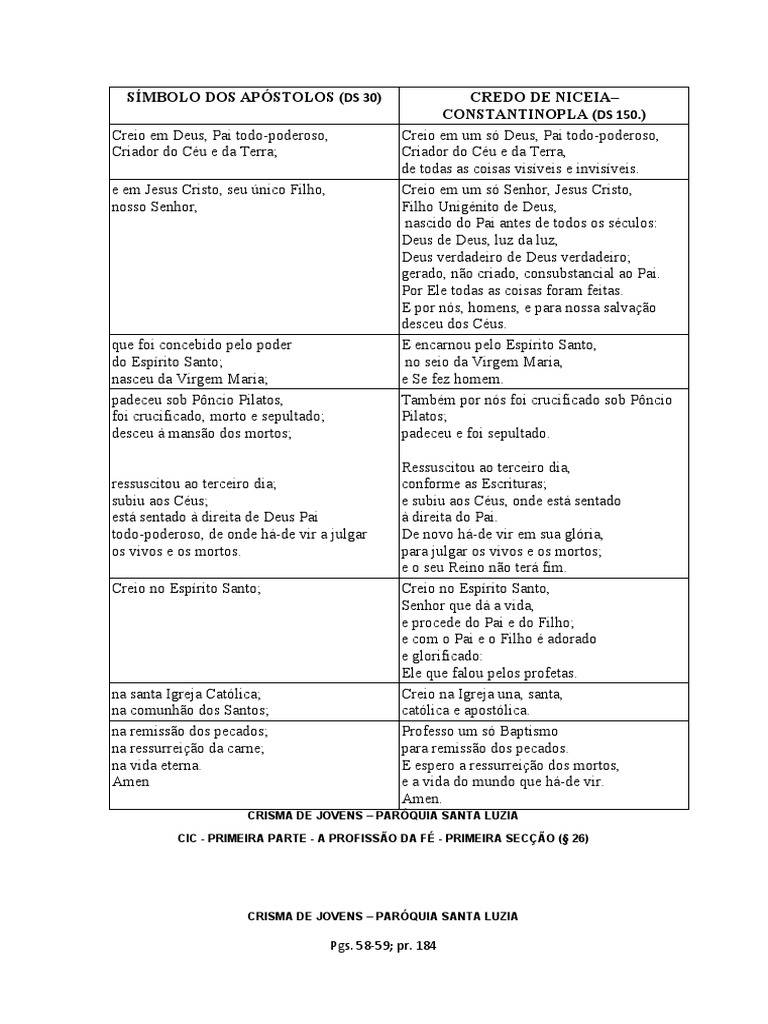 Símbolo Dos Apóstolos | Download grátis PDF | Crença e doutrina ...