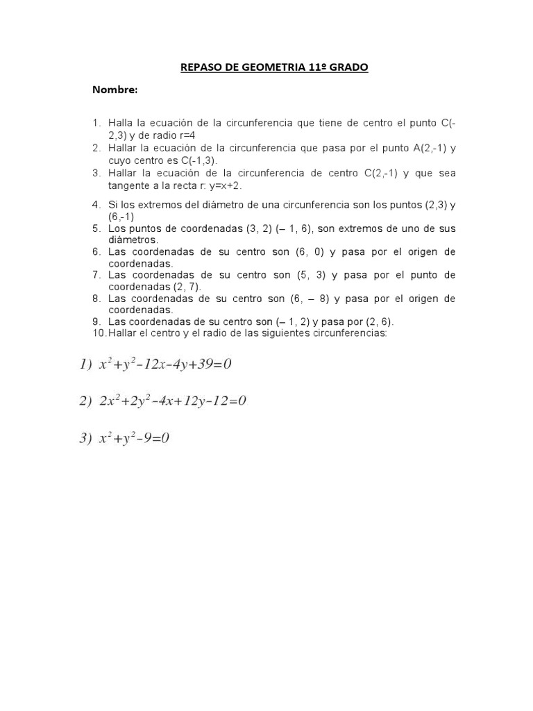 Repaso de Geometria 11º Grado | PDF